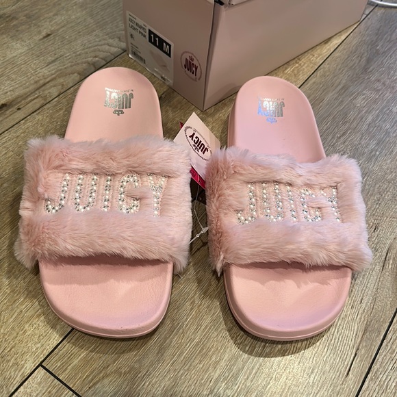 Juicy Couture | Shoes | Juicy Couture Light Pink Fuzzy Bling Slides ...